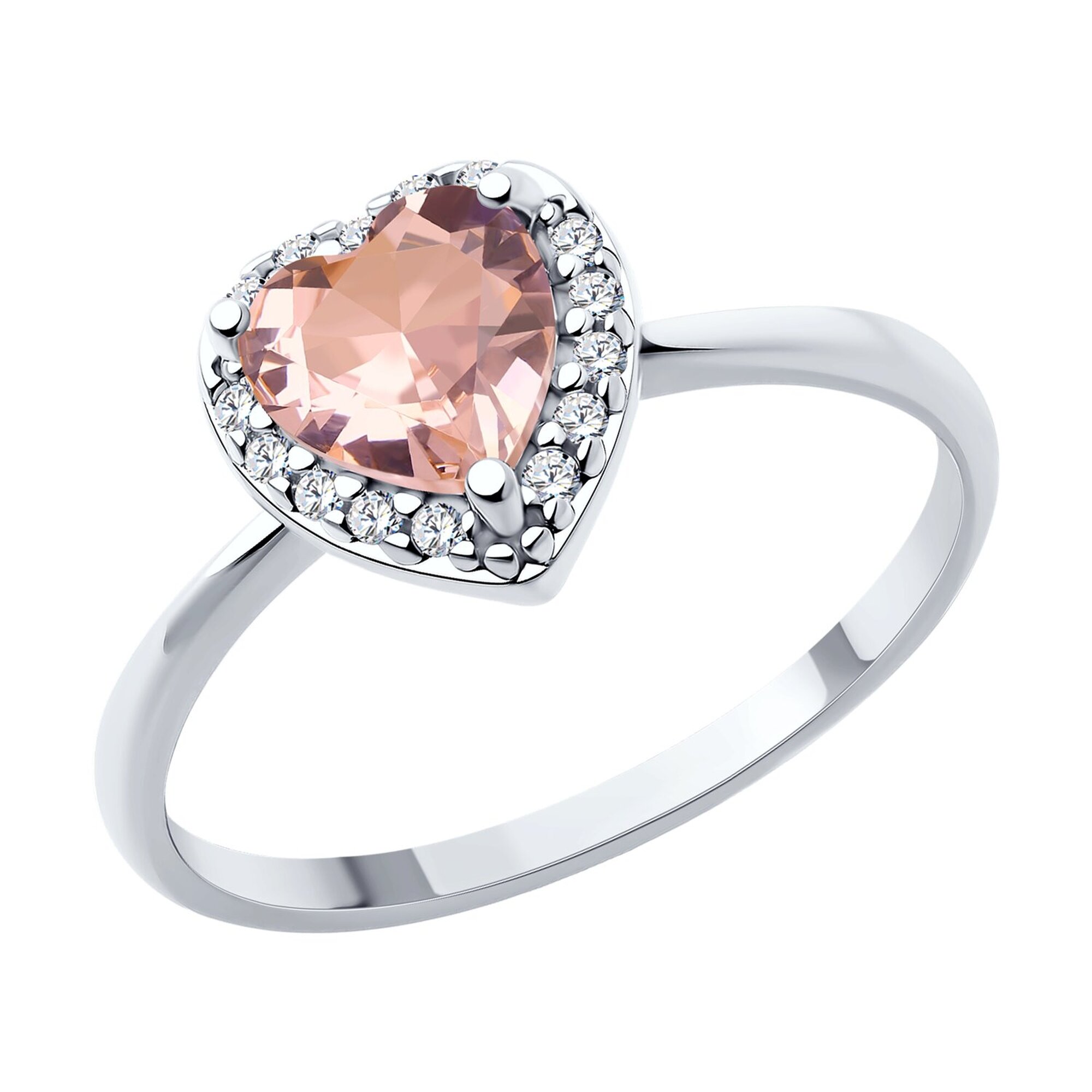 Кольцо Diamant online, серебро, 925 проба, родирование, фианит, морганит