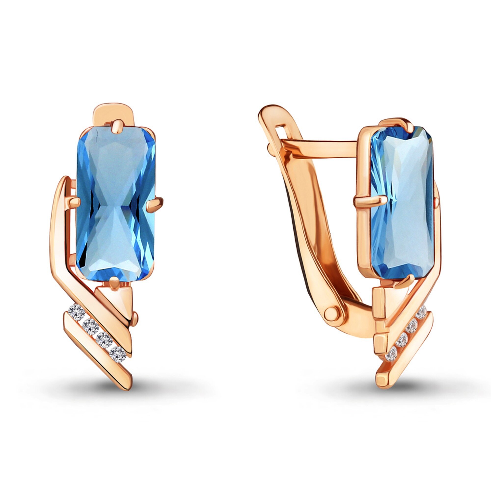 Серьги, серебро, 925 проба, золочение, фианит, топаз