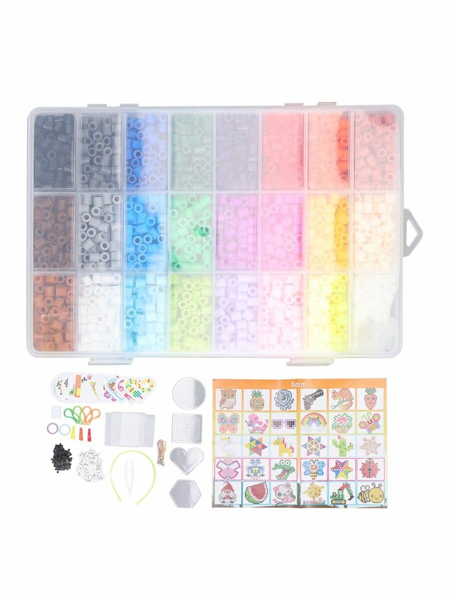 Набор из 24 разноцветных бусин-предохранителей сделай сам для детей, 6300 шт. плавящиеся бусины диаметром 5 мм с 15 кусочками бумаги для художественных и ремесленных проектов