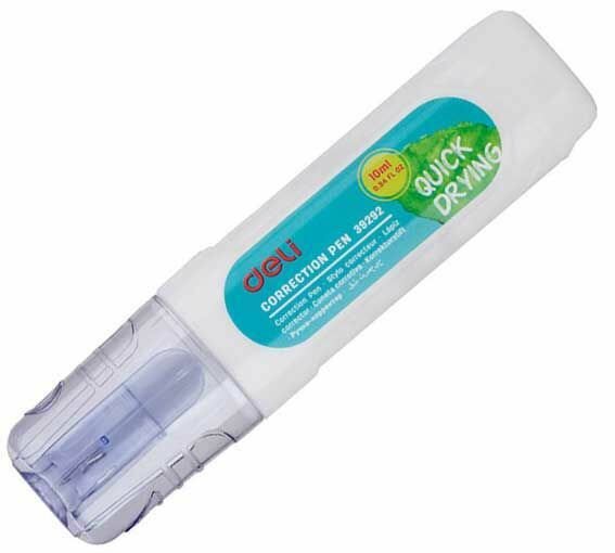 Корректирующая ручка Deli быстросохнущая, белый корпус, 10 мл (E39292)