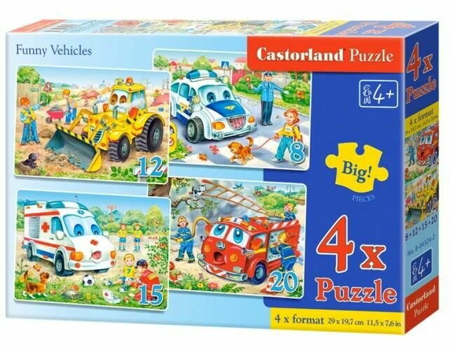 Пазлы Castorland "Мультяшный транспорт", 4 в 1, 8, 12, 15 и 20 элементов, большие