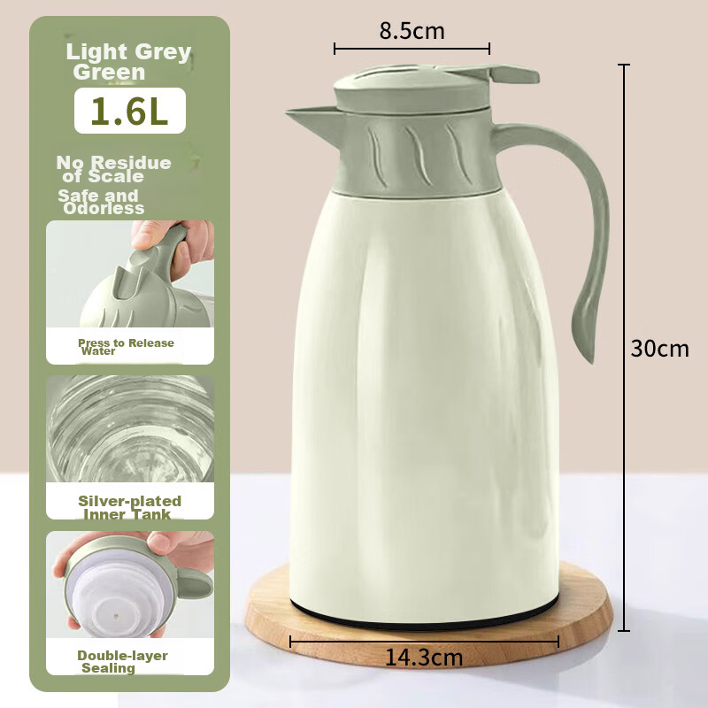 ZARVYRELAXED Large Capacity Insulated Water Bottle, Glass Inner Liner Thermal Flask, Hot and Cold Insulation, 1.6L