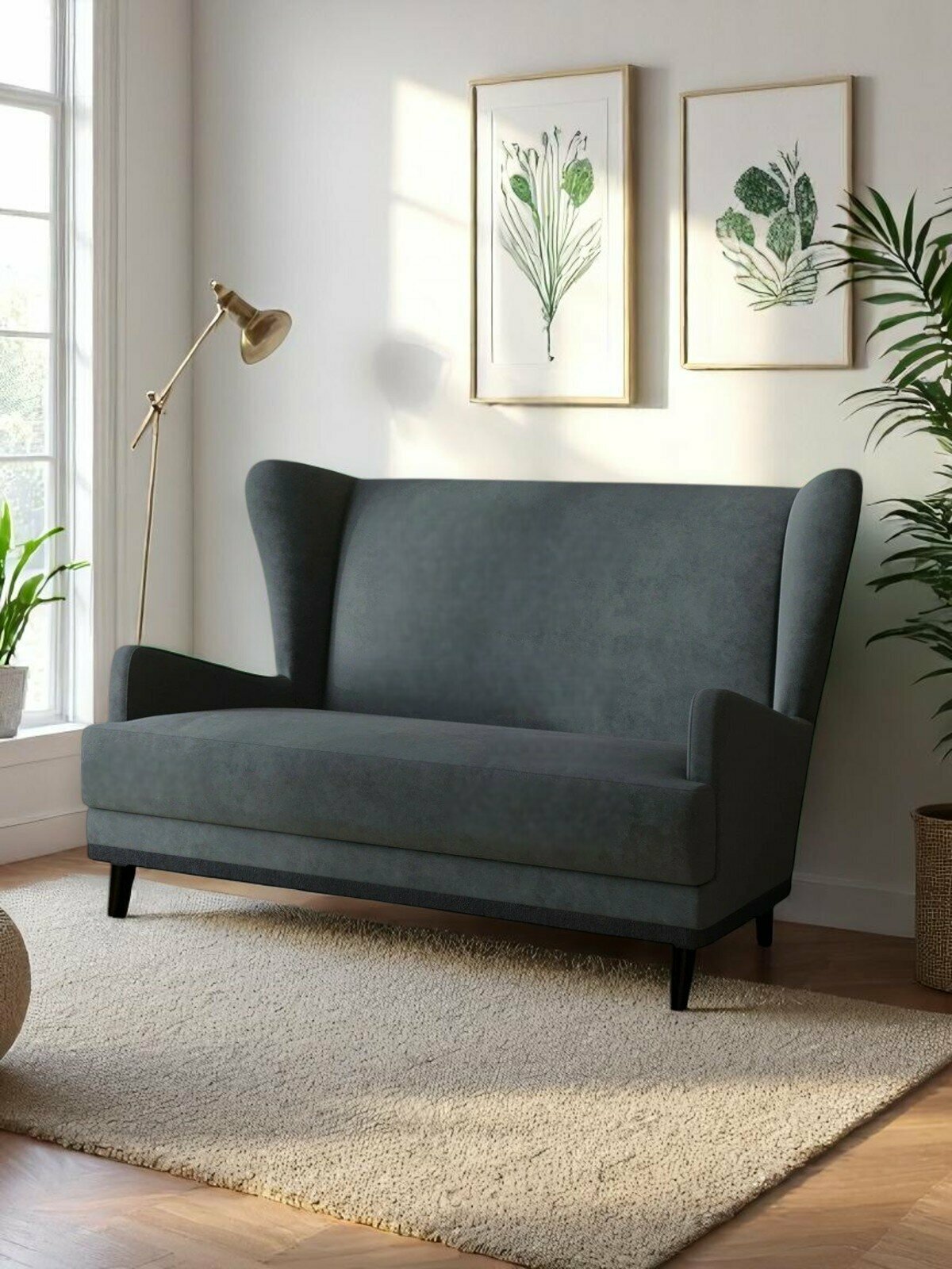 Мини диван Оскар прямой, на кухню, на ножках, велюр Jawa Grafit 11, 145 х 90 х 92 см