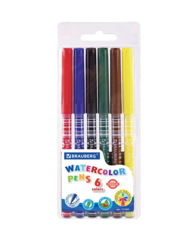 Фломастеры 6 цветов, корпус С печатью, вентилируемый колпачок