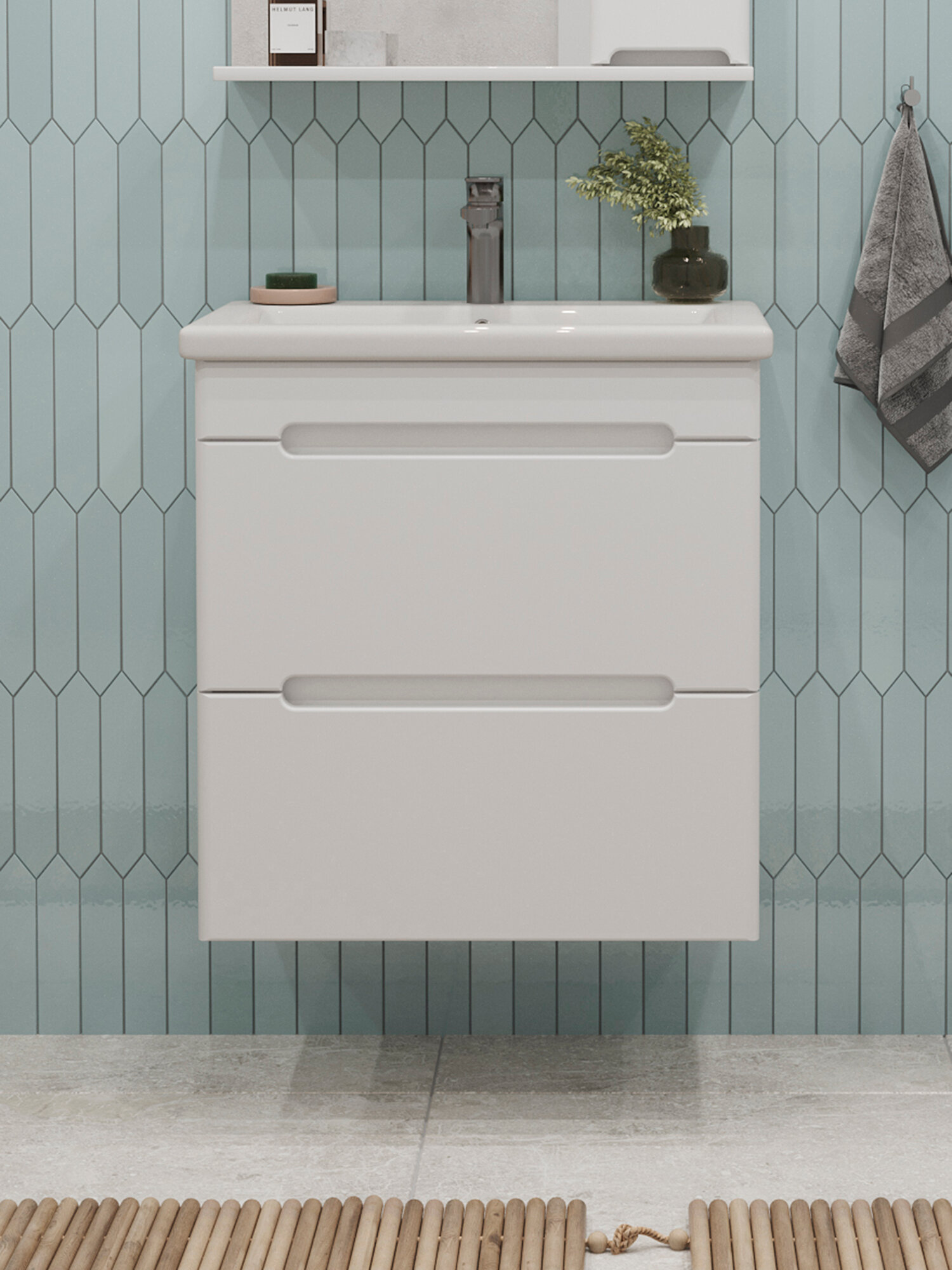 Тумба подвесная SanStar Адель 50 с раковиной Como 50 (комплект) для ванной комнаты, белая