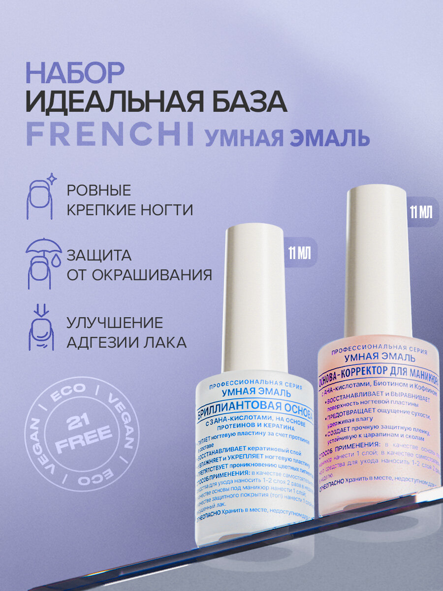 Набор лаков для ногтей и маникюра “Идеальная база” FRENCHI | Умная Эмаль 22 мл
