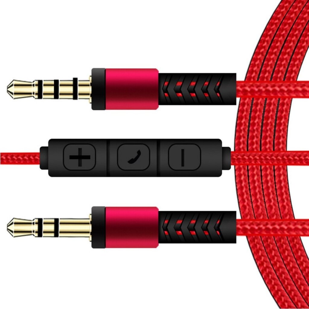 Аудиокабель AUX с микрофоном для увеличения и вычитания громкости, провод для управления сменным кабелем 3,5 мм "от мужчины к мужчине"-красный