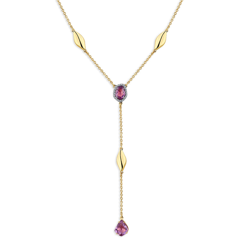 Колье, желтое золото, 585 проба, бриллиант, сапфир