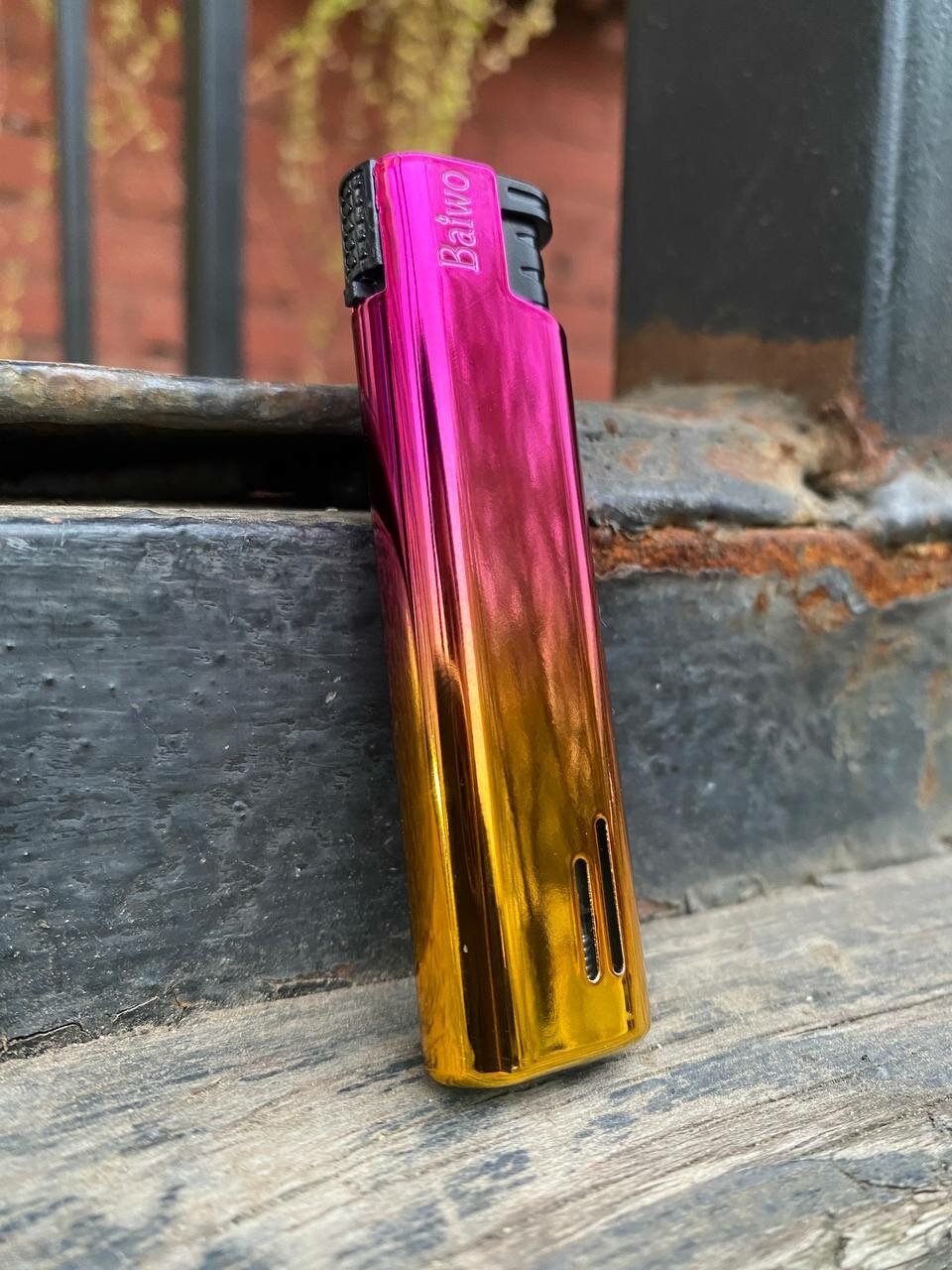 Газовая турбо зажигалка Розовый рассвет (серия градиент, розово-золотая), многоразовая, металлическая, пустая (без газа)