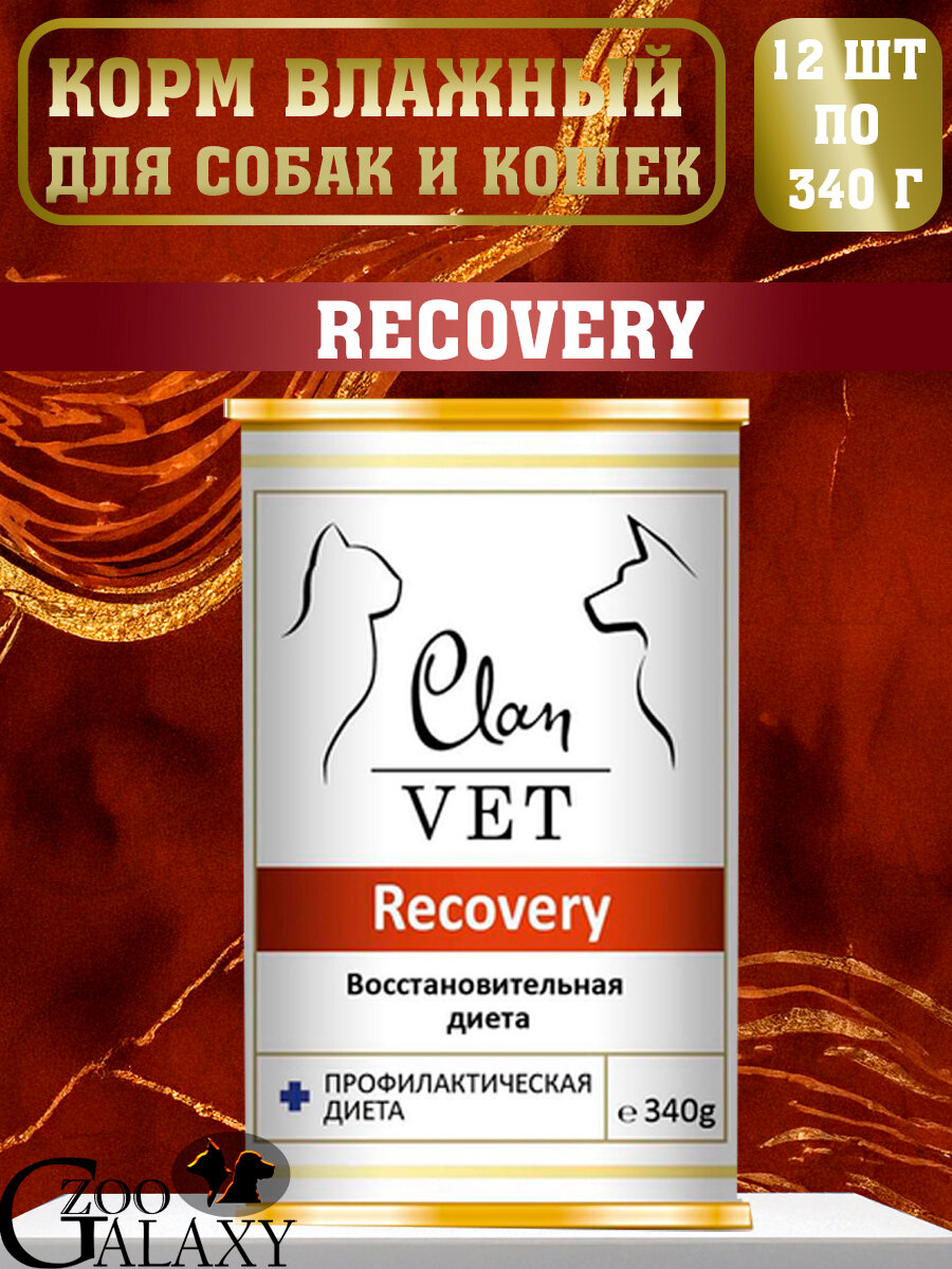 CLAN VET Корм влажный для кошек и собак Recovery 12х340 г