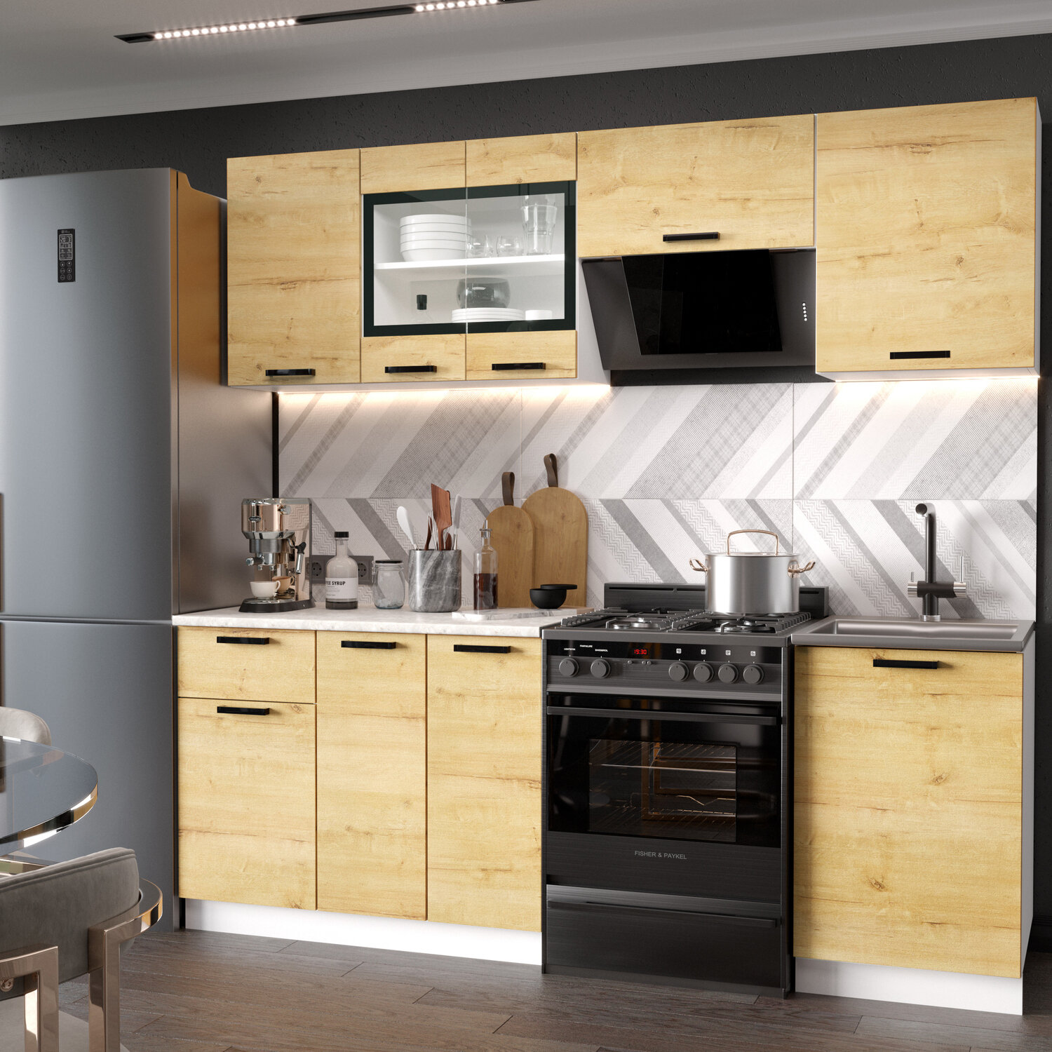 Кухонный гарнитур, кухня, готовый комплект Хозяюшка 2.1 м Дуб Вотан.