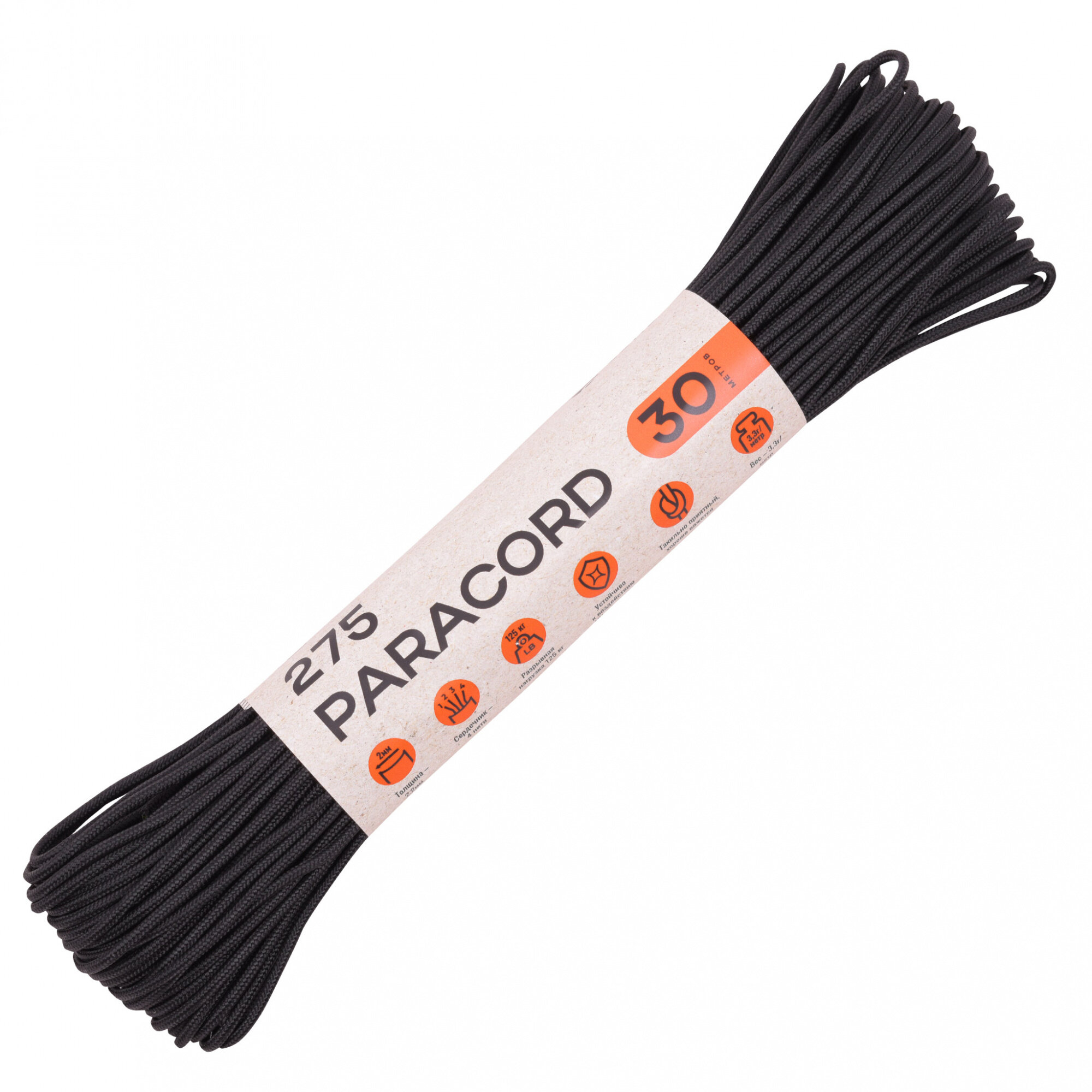 Паракорд 275 T-Gear x CORD nylon 30 метров (расцветка - Black)