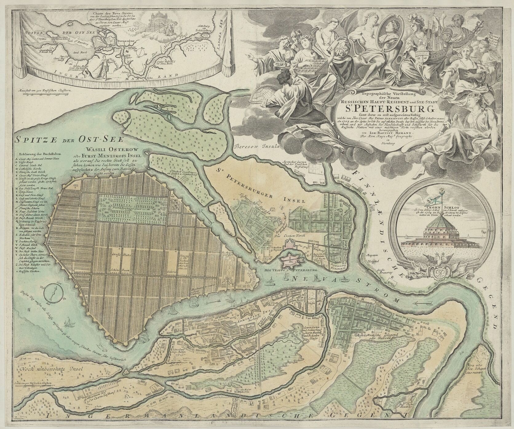 Старинная карта Санкт-Петербурга 1720 года первый портрет Северной столицы 140 на 117 см