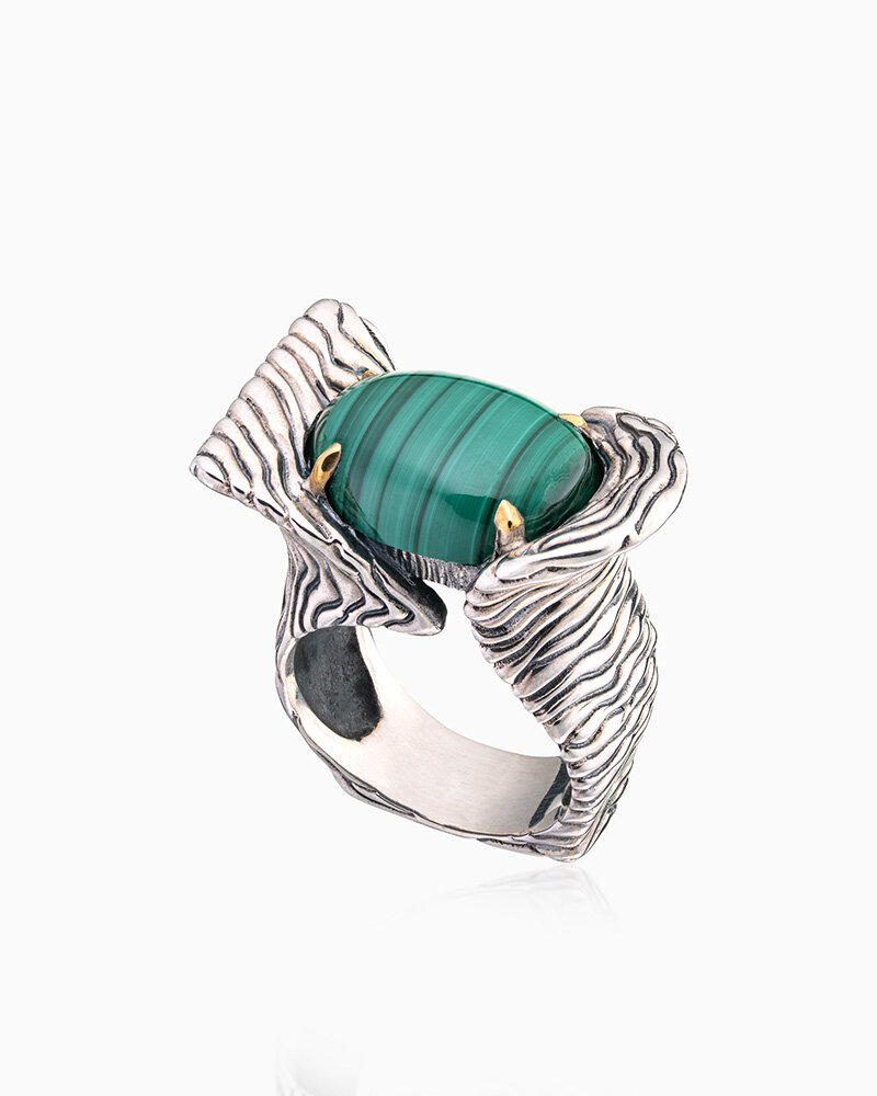 Кольцо, серебро, 925 проба, малахит