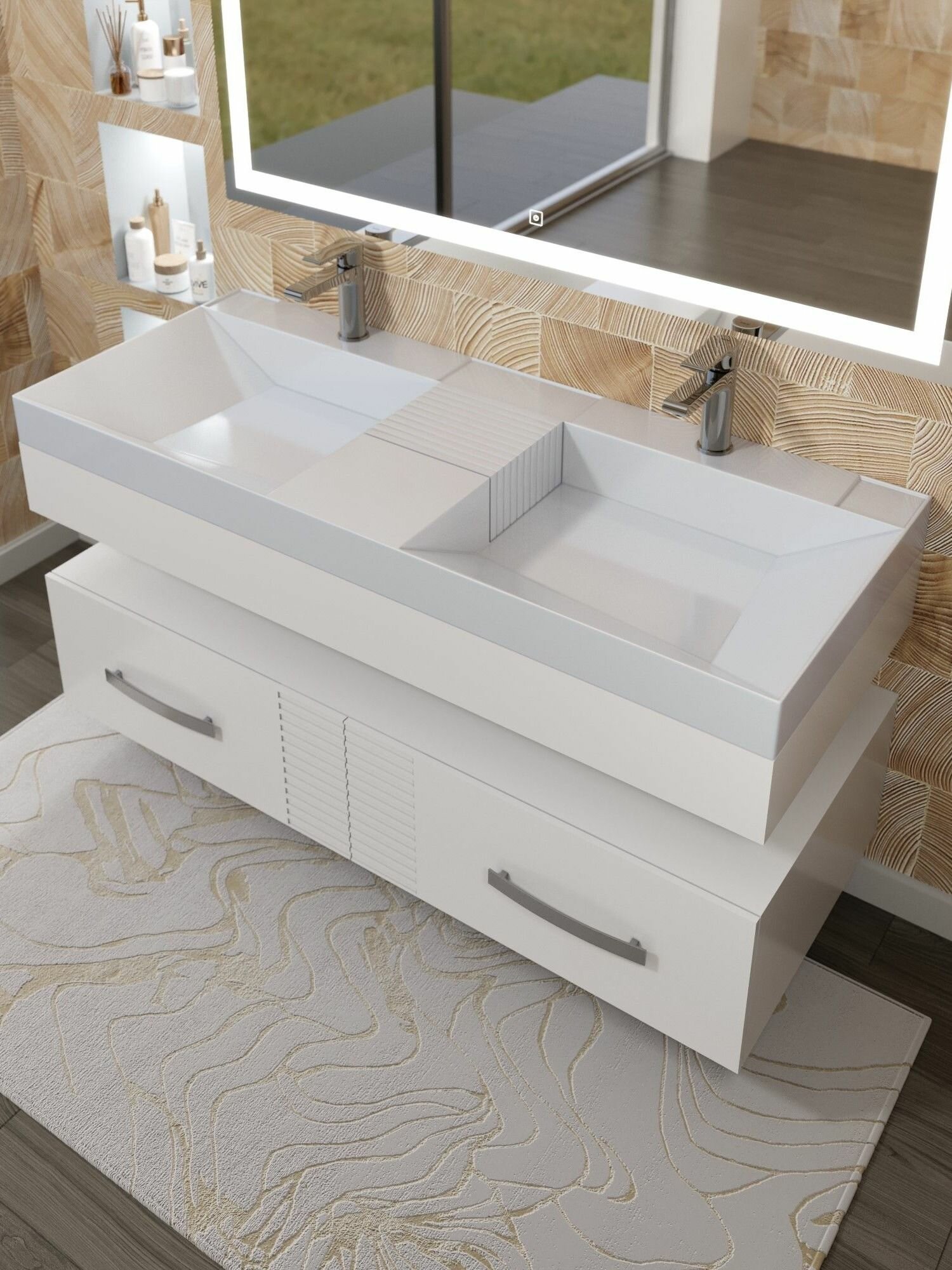 Раковина для ванной двойная Andrea Sozvezdie 120х48х15,5 см, прямоугольная, без стаканов