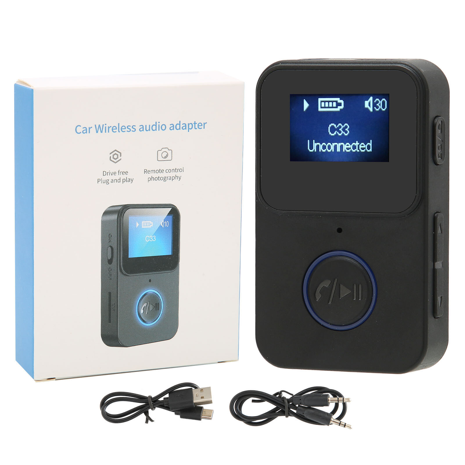 Аудиоадаптер C33 Bluetooth 5.0, 2-в-1, с двойным сигналом, ЖК-дисплей