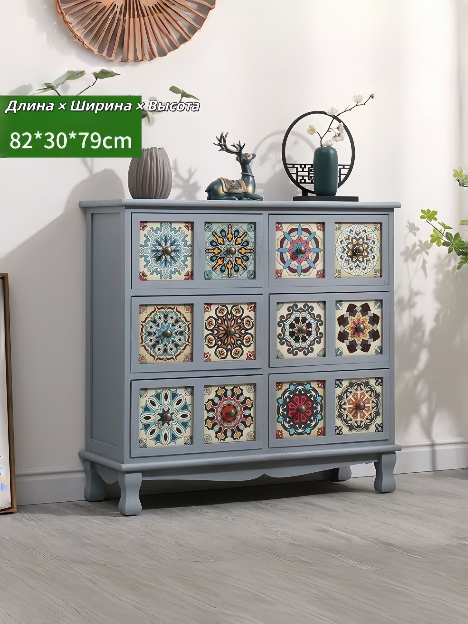 Комод "Павловния", винтаж, расписной, массив дерева, 82х30х79 см