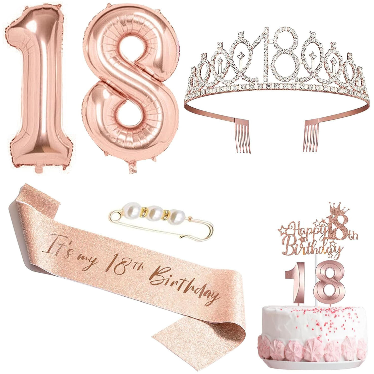 Украшения на 18-летие "С Днем Рождения", Диадема на 18-летие, Топпер для торта и 50 свечей, Лента с надписью "С Днем Рождения", Розовое золото, Декор для вечеринки по случаю 50-летия, Подарки для женщин