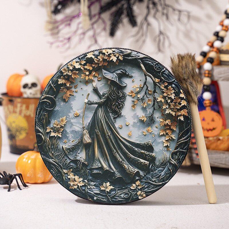 Шаманский бубен, декоративный барабан, диаметр 25 см, черная мантия с рисунком ведьмы