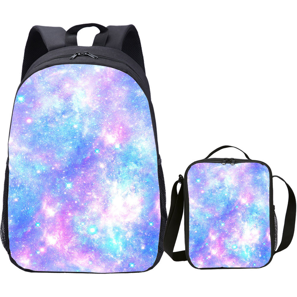 Школьная сумка Cosmic Starry Sky с цветной печатью 17-дюймовый большой емкости для учеников начальной школы Школьная сумка для обеда Костюм