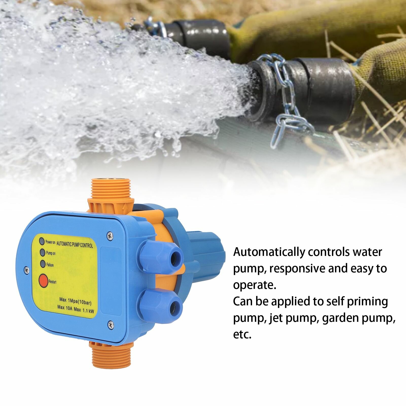 Реле давления водяного насоса Регулируемый автоматический контроллер 1,5-2,2 бар Водонепроницаемый 220 В-240 В 1,1 кВт