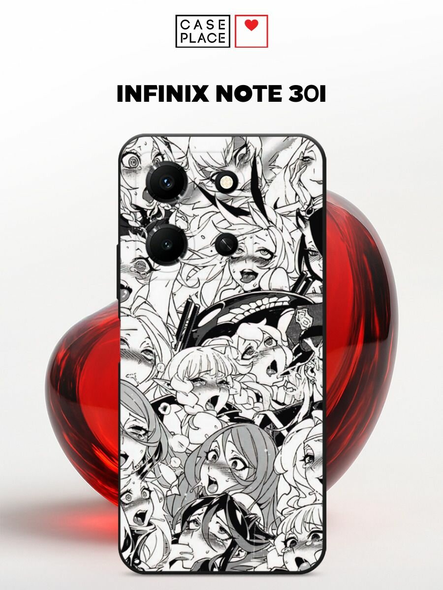 Черный матовый чехол на Infinix Note 30i / Инфиникс Нот 30i с принтом Ахегао манга тян