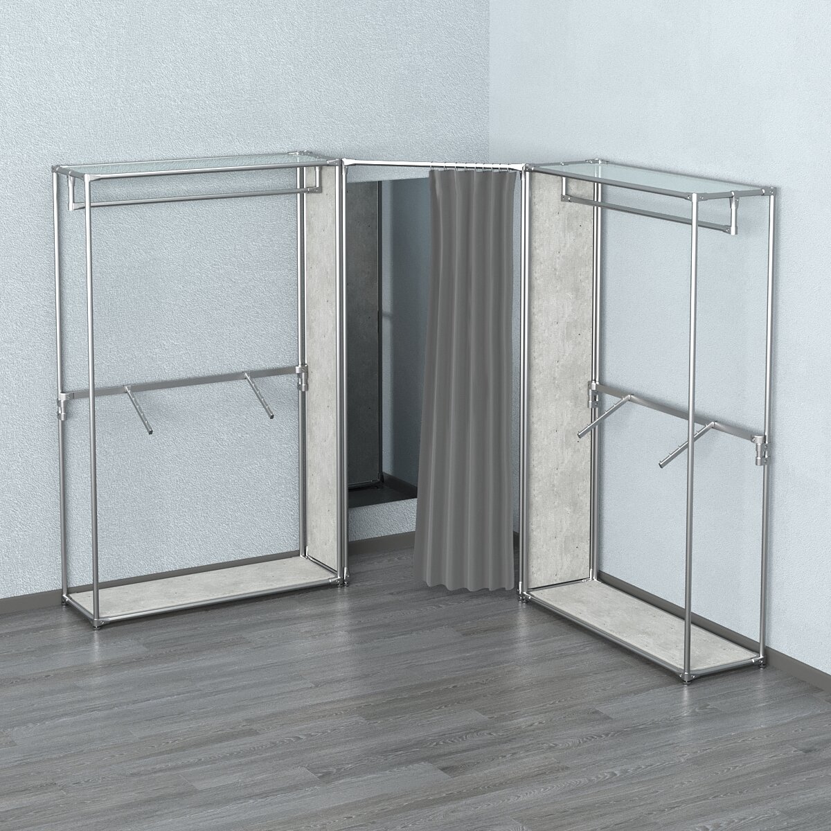 Примерочная с зеркалом из системы хром с поручнями №3-1, Метрополитан Грей