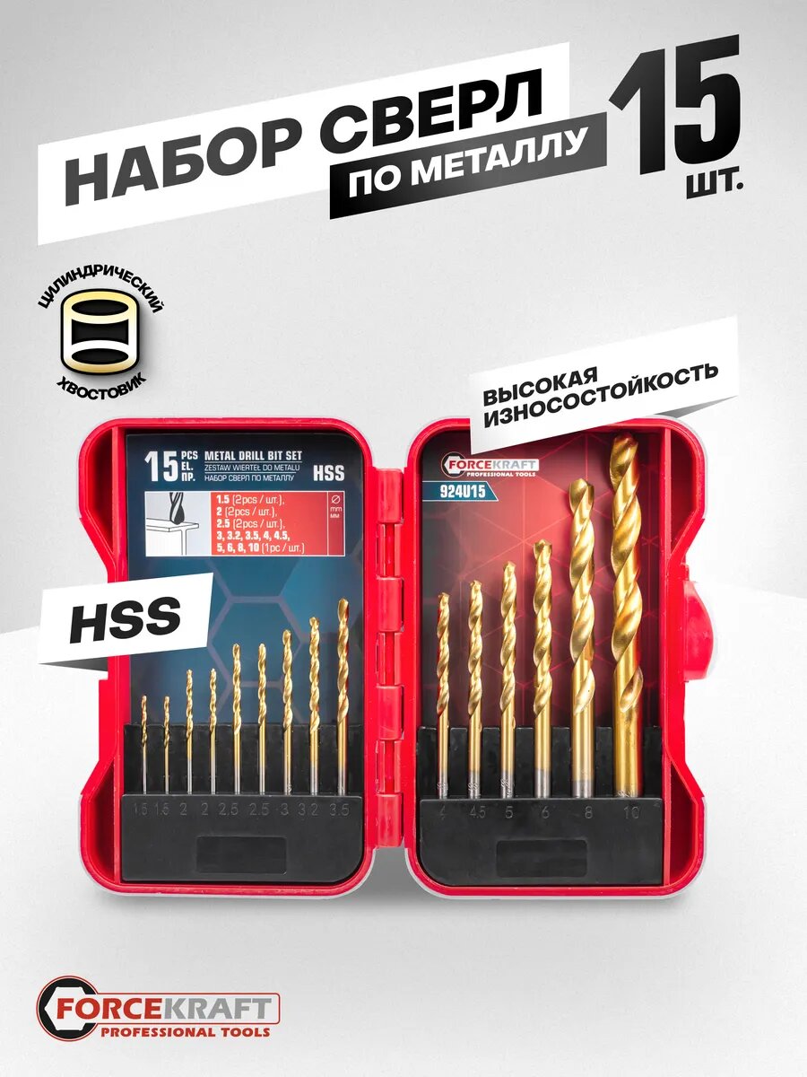 Набор сверл по металлу 15 предметов