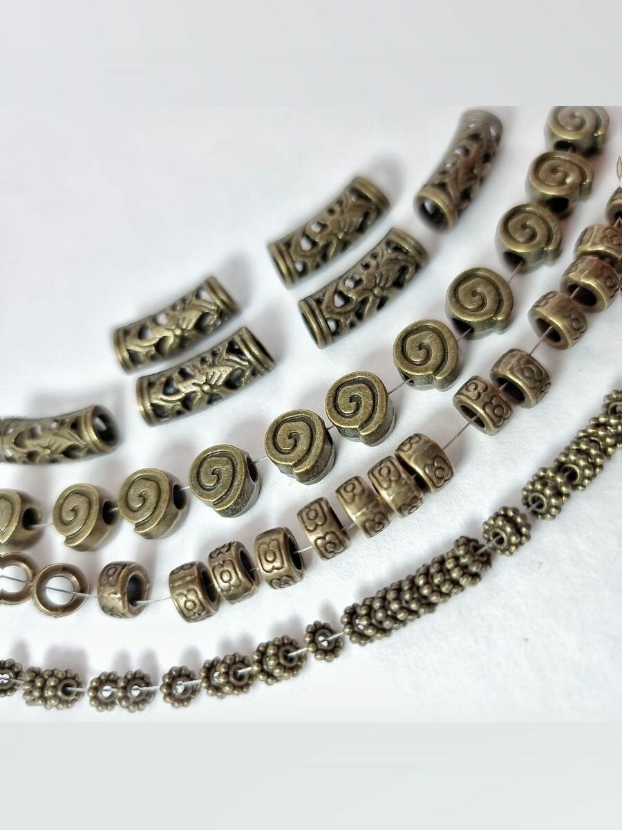 Бусины металлические 5-20мм. 96шт. Цвет бронза.