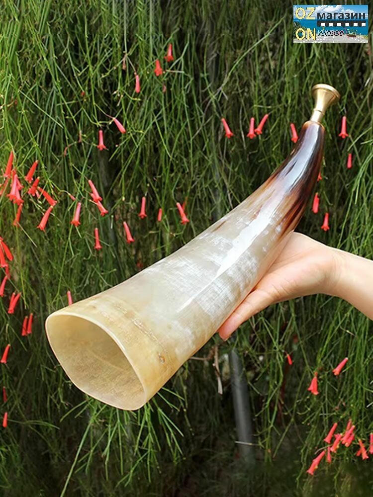 Боевой горн из белого рога яка с медным мундштуком (30-40cm)