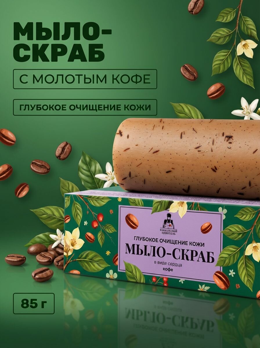 Мыло-скраб для лица и тела сердце Кофе натуральное с тамбуканской грязью и кокосовым маслом, 85 г