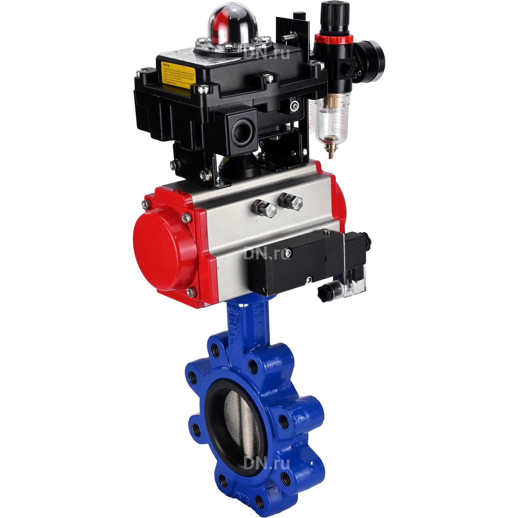 Затвор дисковый поворотный DN. ru QT450-QT450-NBR-2W-Fb-H Ду50 Ру16 чугун QT450, диск чугун QT450, уплотн. NBR, межфланц, с пн. прив. SA-083, пн. распред. PND2-S1EM-52-1NC-J08-220VAC, БКВ LSB-410-02ExM12-250 и БПВ APU1-10-40-V08