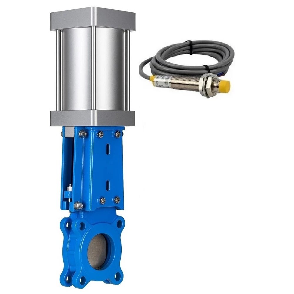 Задвижка шиберная DN.ru 304-304-M-1W-Fb-2P Ду150 Ру10 односторонняя, межфланцевая, шпиндель - выдвижной, корпус - нержав. сталь 304, шибер - нержав. сталь 304, металл, WENZ, с пневмоприводом и индукционными датчиками LS-12A3-00NI0-220VAC (опрессовано)