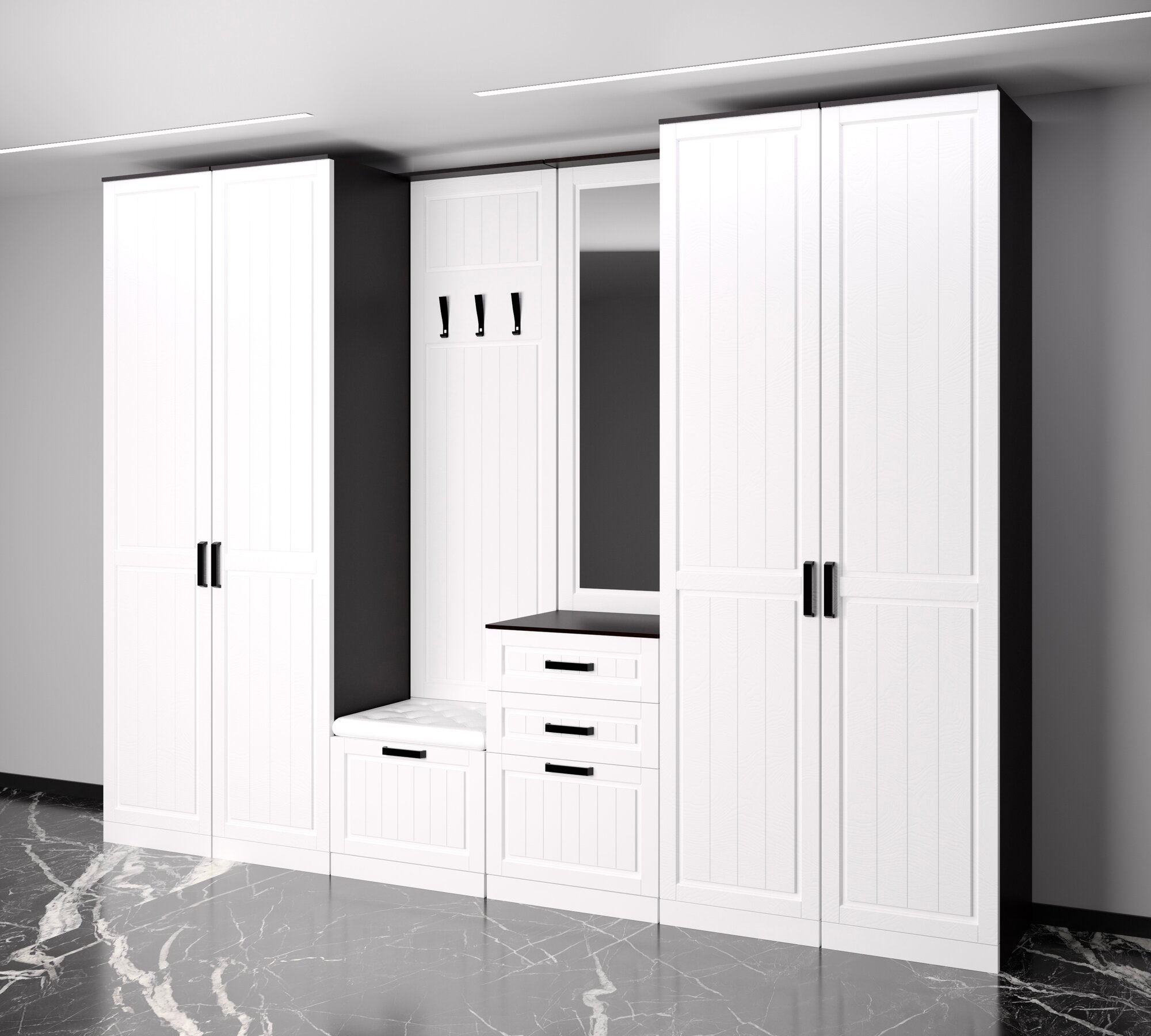 Прихожая МДФ Венеция 2.88 метра. Венге/Белое дерево. Модульная.