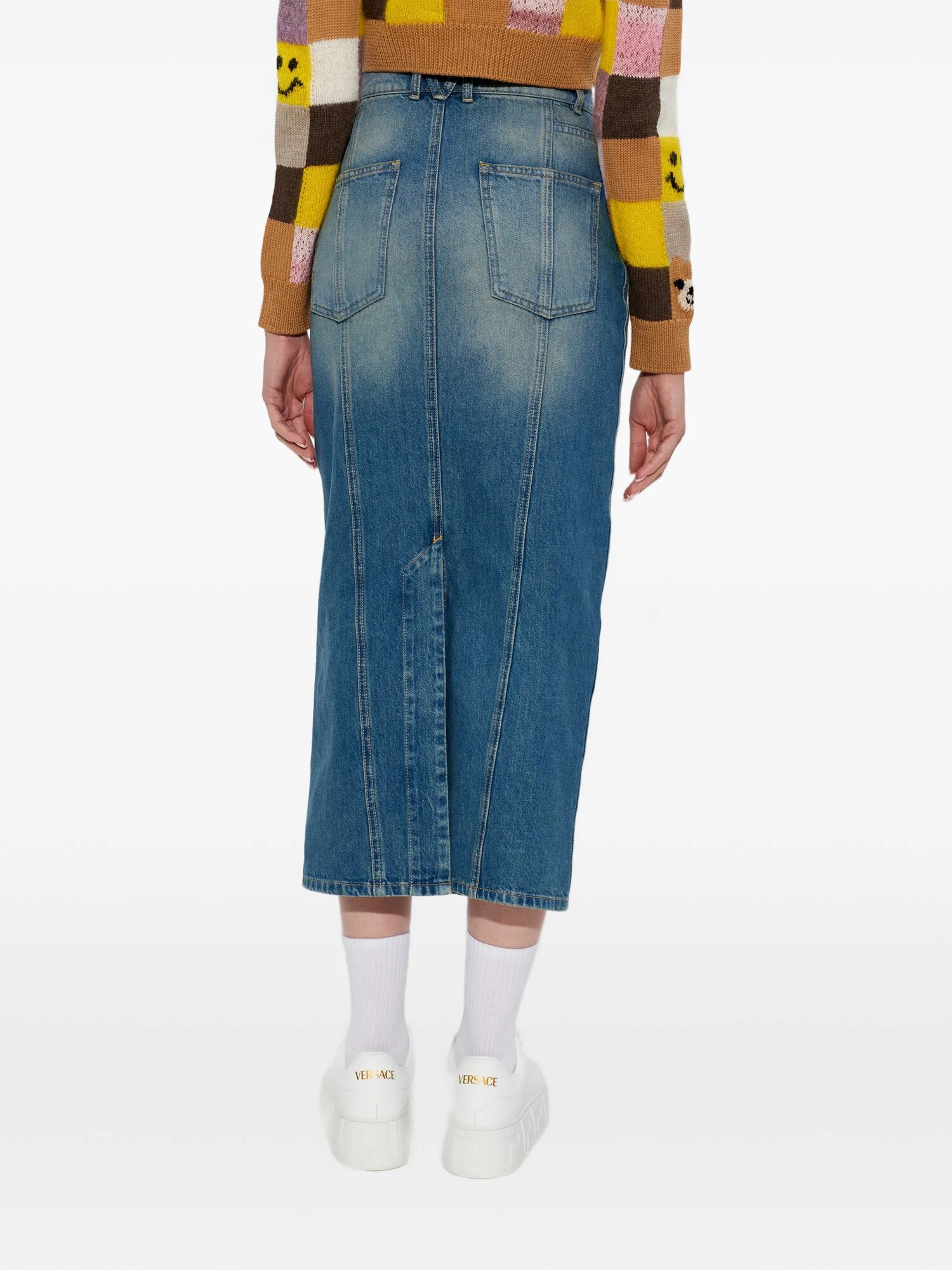 Юбка MOSCHINO Logo-label midi skirt, размер 38, blue — фото 1