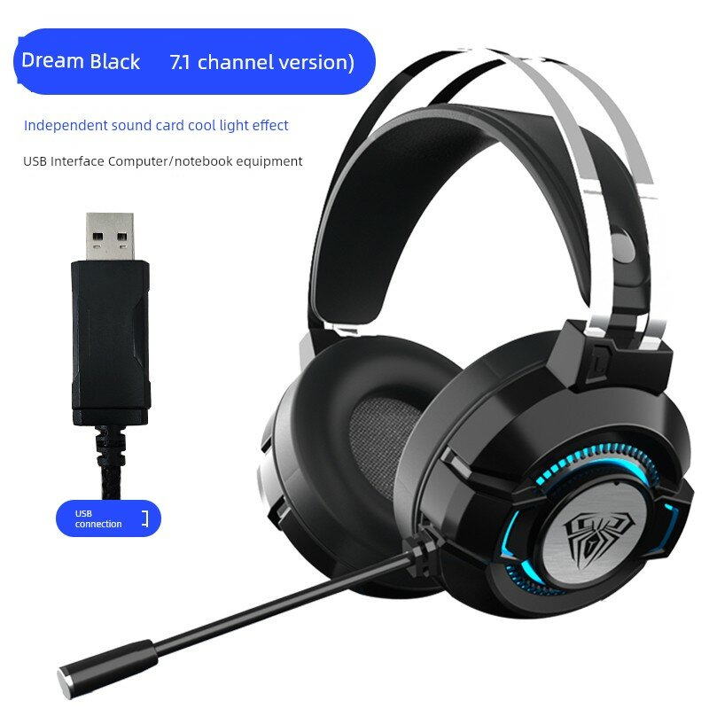 Наушники AULA S602 для игр Over-Ear 7.1 Surround Sound Проводной USB для ПК и ноутбука Черный