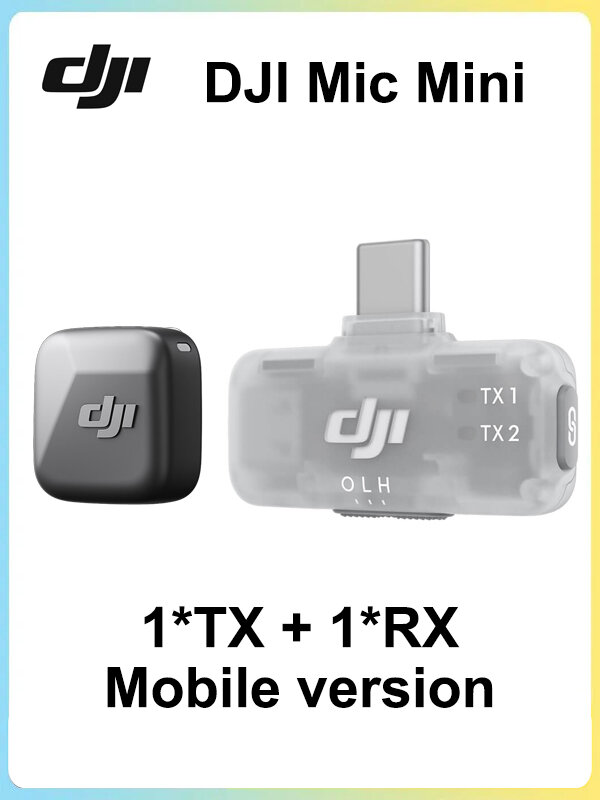 DJI Mic Mini(1 TX + 1 RX)Mobile version, Высококачественный звук, стабильная передача, активное шумоподавление, две регулируемые передачи, взрывозащищенный звук