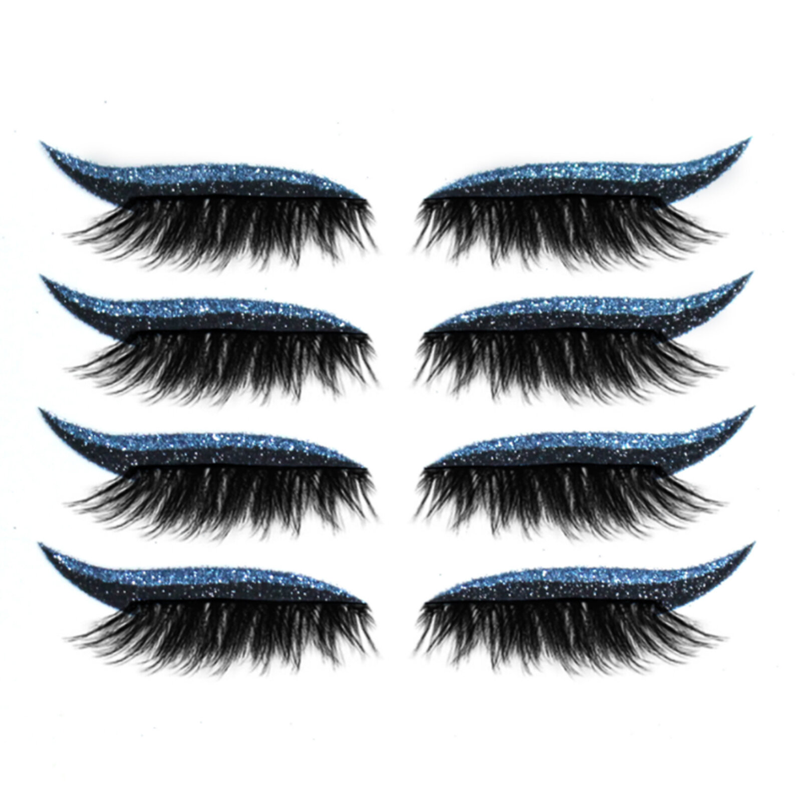 4 Пары Нашивок-стрелок для век с блеском Ложных ресниц Многоразовых Водонепроницаемых Долговечных для повседневного Макияжа глаз, Материал: Пластик, Цвет: Черный, Зеленый, Флуоресцентный, Золотой, Синий, Розовый, Фиолетовый (по выбору), Размер листа: