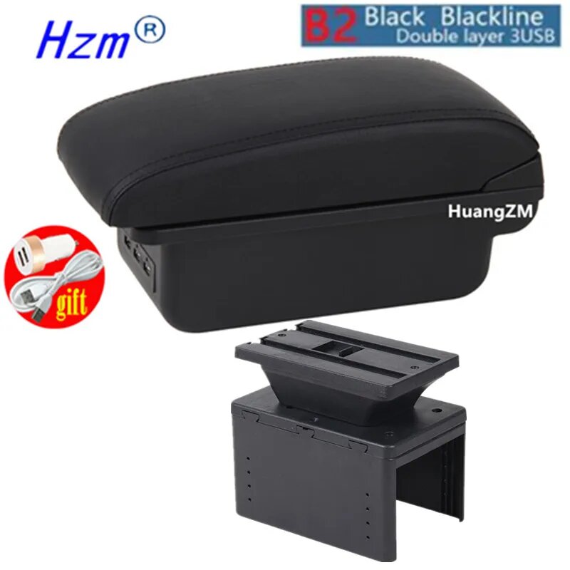 Подлокотник для Audi 80 100 200 A4 A3 A2 v1, центральная консоль, кожаный контейнер для хранения, содержимое, аксессуары, украшение для стайлинга автомобиля B2 black line 3USB