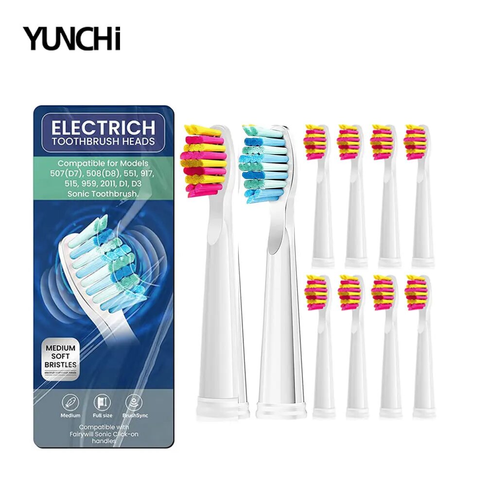 Насадки для зубных щеток YUNCHI, 8 шт, Цвет: 10 White 10 Pink