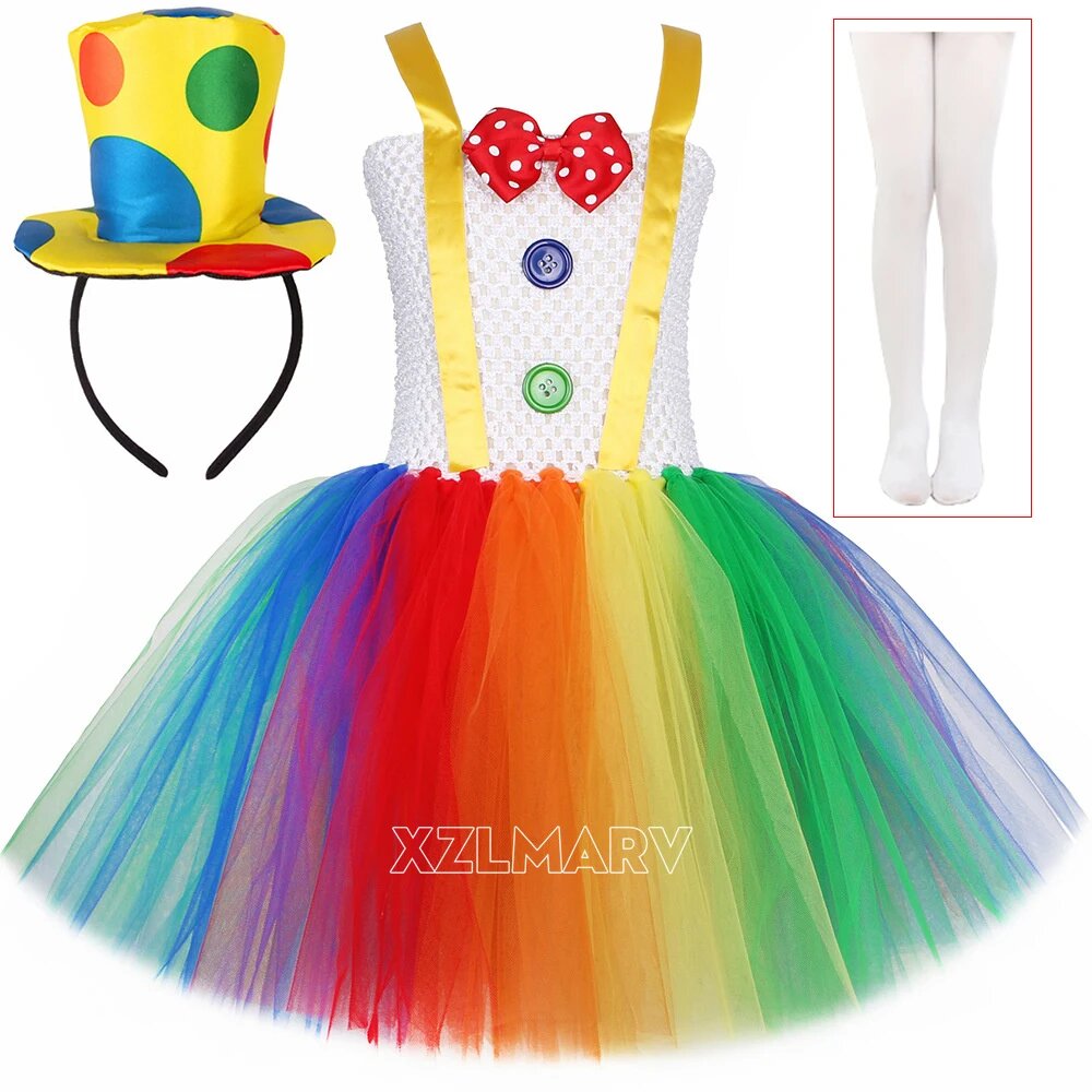 Радужный костюм клоуна для девочки L(6-7Y), A-6