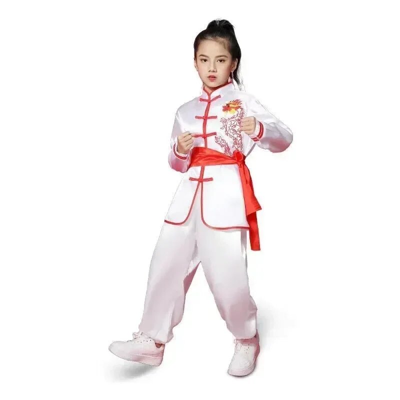 Детский костюм ушу полиэстер 180, Белый, 2-long white