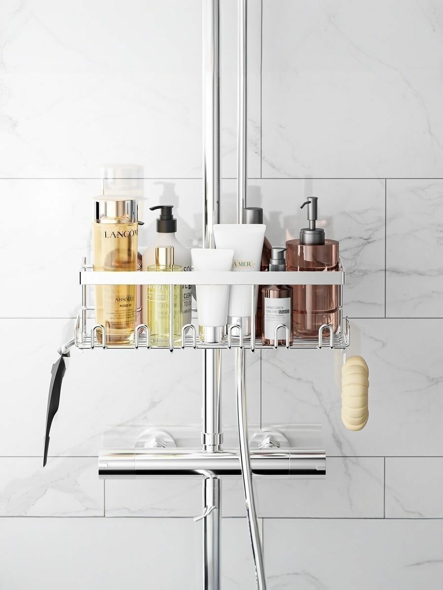 Беспроводная душевая стойка из нержавеющей стали, органайзер для шампуня и геля, крепление на трубу 18-25 мм (серебро)