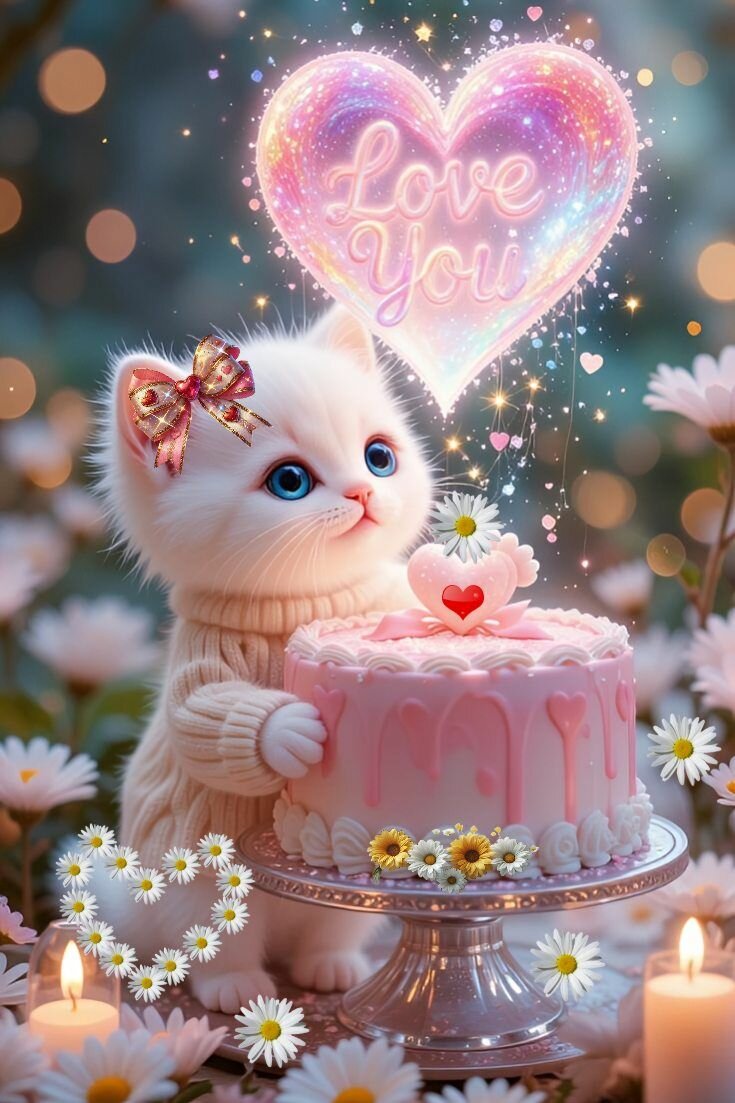 Алмазная Мозаика "С Днем Рождения Кот, Кошка, Кошечка" 30х40 См Алмазная Вышивка / Картина Стразами Подарков / Украшения