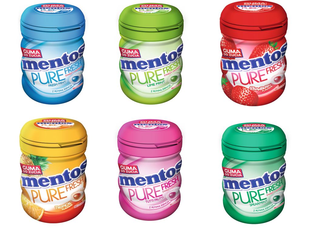 Жевательная резинка Mentos Pure Fresh - набор из 6 вкусов, 6х60 г - 5903815527906
