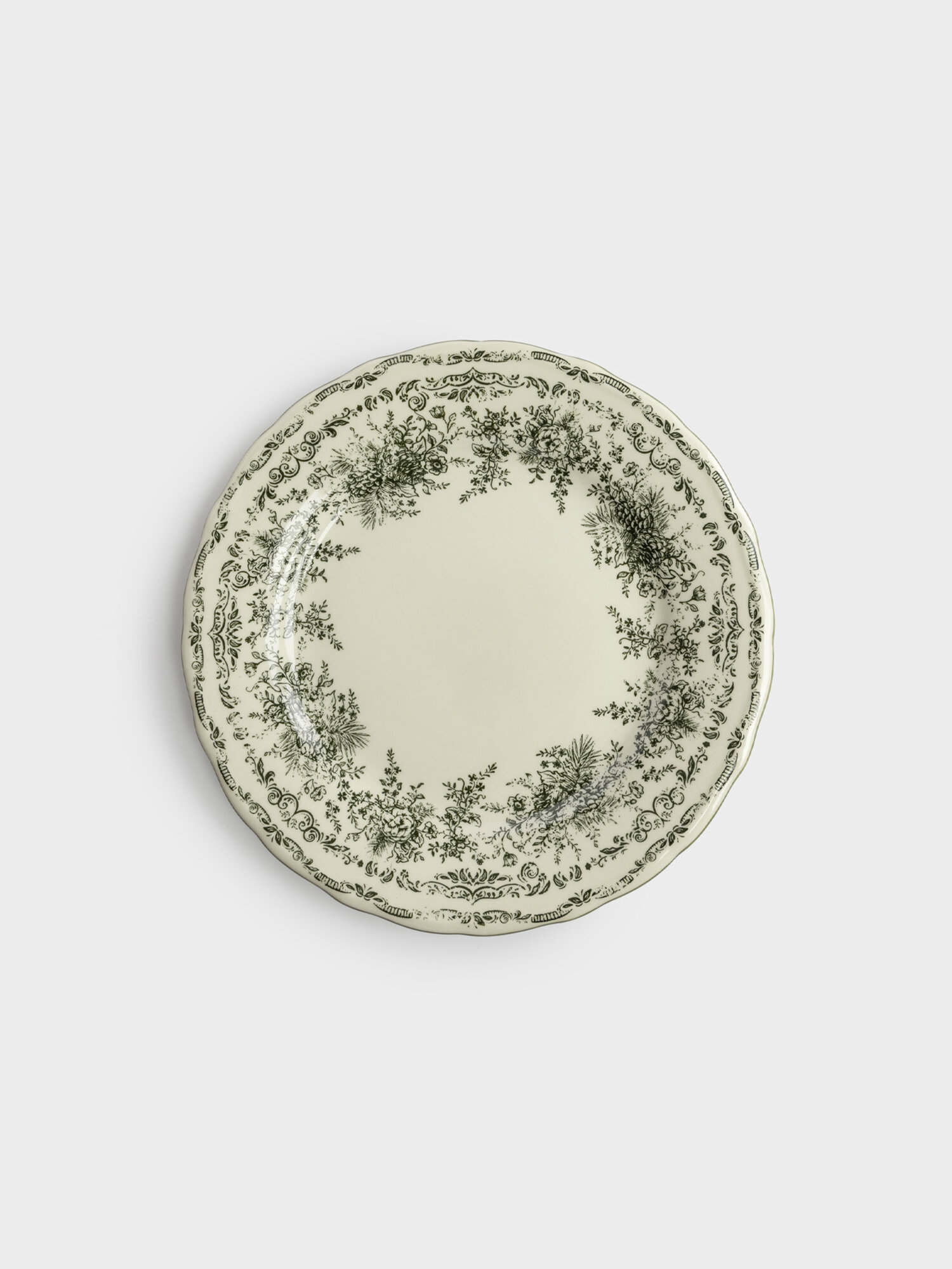 Тарелка обеденная, 28 см, фарфор P, молочная, Зеленые шишки, Conifer lace