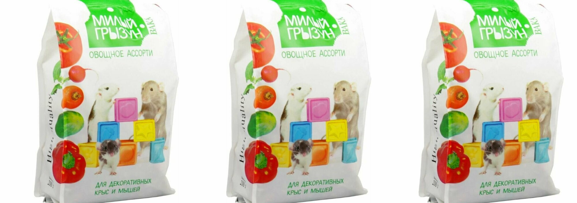 Вака Корм для декоративных крыс и мышей High Quality Овощной, 200 г, 3 шт