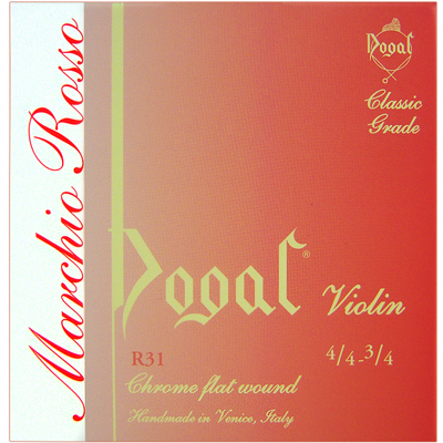 1/8-1/16 violin string set Dogal Marchio Rosso R31B - Flat chrome wound steel strings with bold dense timbre for 1/8-1/16 violin.