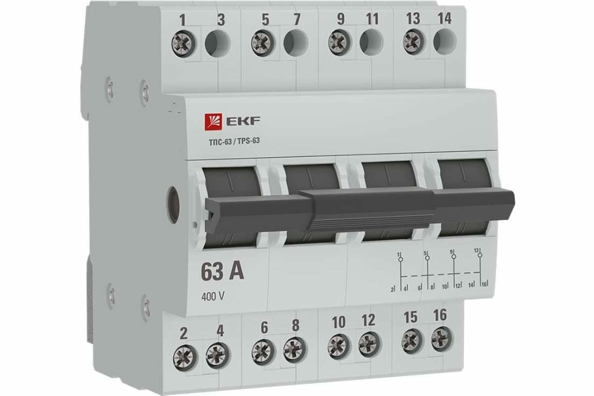 Трехпозиционный переключатель EKF TPS-63 4P 63A PROxima TPS463 для электрощитов
