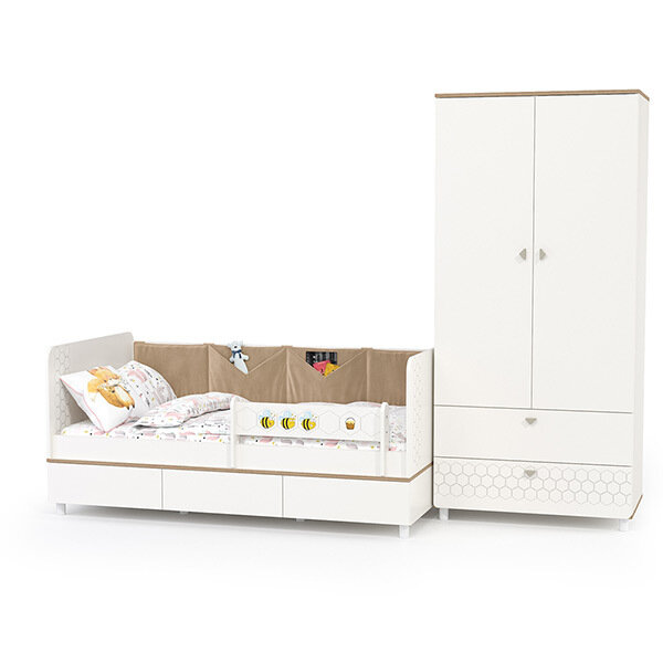 Эйп 11.40 Кровать + 13.334 Шкаф, цвет белый/дуб белый, сп. м. 800х1600 мм, б/м, основание есть, макс. нагрузка 80 кг, рек. выс. матр. 120 мм.